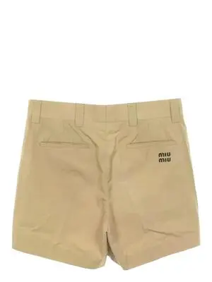 Miu Miu Beige Cotton Poplin Logo Embroidered Shorts - Neutrals