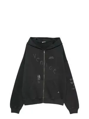Palm Angels Graphic Print Zip-up Hoodie - Black