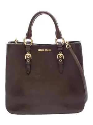 Miu Miu Madras Leather Two-way Handbag - Brown