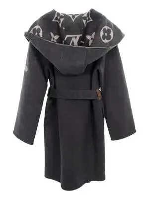 LOUIS VUITTON Monogram Hooded Belted Coat - Grey