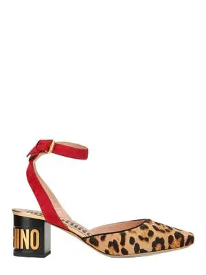 Moschino Leopard-print Logo Plaque Pumps - Brown