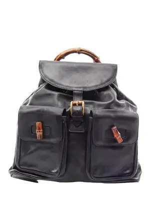Gucci 2000s Bamboo Leather Backpack - Black