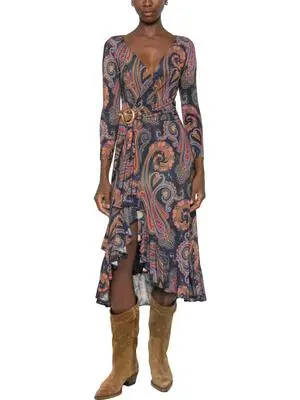 Etro Paisley Print Midi Wrap Dress - Blue