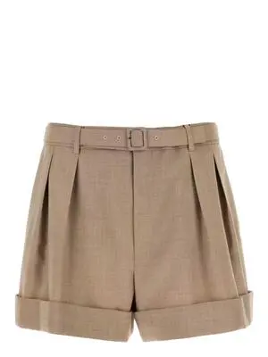 Saint Laurent Belted Wool Bermuda Shorts - Neutrals
