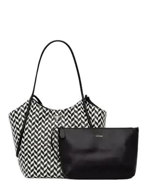 Guess Tessi Chevron-weave Tote Bag - Black