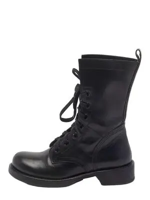 LOUIS VUITTON Monogram Lace-up Combat Boots - Black