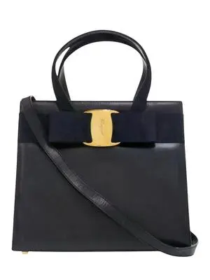 FERRAGAMO Leather Vara Bow Satchel - Black