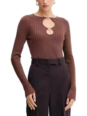 FRACOMINA Pointelle Knit Cut-out T-shirt - Brown