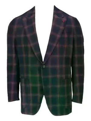 Isaia Check-pattern Blazer - Blue