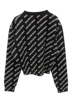 Balenciaga Logo Pattern Crew Neck Sweater - Black