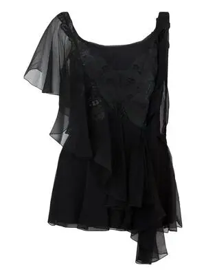 Alberta Ferretti Asymmetric Hem Top With Lace Detailing - Black