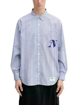 NEIGHBORHOOD Striped-print Logo-embroidered Shirt - Blue