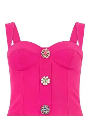 Moschino Crystal-embellished Sweetheart Neck Top - Pink