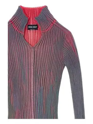 Giorgio Armani Ribbed Knit Long Sleeve Top - Grey
