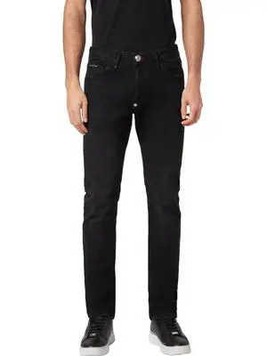 Philipp Plein Philipp Plein Slim Fit Skinny Jeans In Cotton Denim With Metal Logo Black