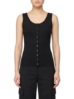 Pinko Ribbed Button-up Knit Top - Black
