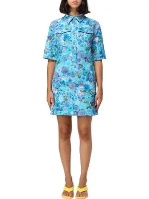 Chloé Floral Stretch Cotton Mini Shirt Dress - Blue