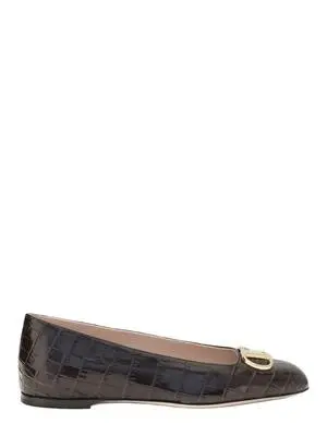 Valentino Garavani Vlogo Signature Croc-effect Leather Ballet Flats - Brown