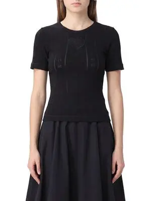 GANNI Ganni Short-Sleeved Knit Top In Organic Cotton Black