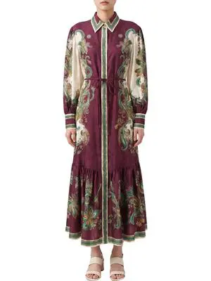 ALEMAIS Long Silk-blend Shirt Dress With Ethnic Print And Balloon Sleeves - Multicolor