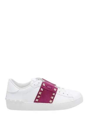 Valentino Garavani Valentino Garavani Rockstud Untitled Leather And Suede Sneakers Fuchsia