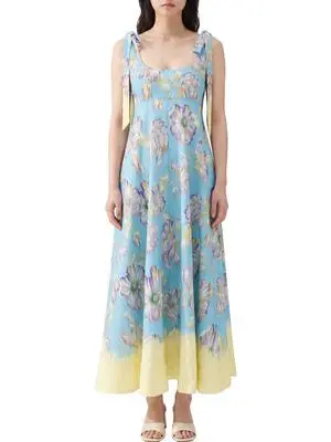 ALEMAIS Floral Print Linen Maxi Dress - Multicolor
