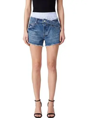 Alexander Wang Double-layer Denim Shorts With Raw Edge Hem - Blue