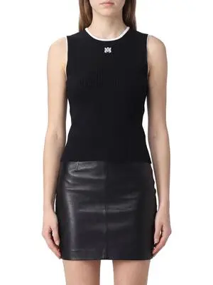 Amiri Slim Fit Ribbed Knit Sleeveless Top With Embroidered Monogram - Black