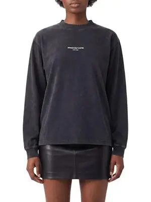 Alexander Wang Long Sleeve Cotton T-shirt With Contrast Logo - Black