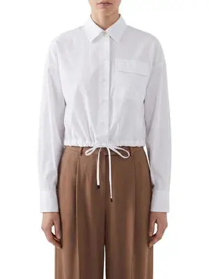 Brunello Cucinelli Relaxed Fit Cotton Poplin Shirt With Drawstring Hem - White