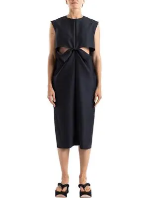 Balenciaga Wool And Silk A-line Midi Dress With Cut-out Details - Black