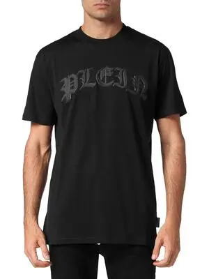 Philipp Plein Cotton Crewneck T-shirt With Front And Back Logo Print - Black