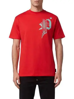 Philipp Plein Cotton T-shirt With Graphic Print And Rear Logo - Red