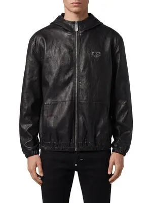 Philipp Plein Smooth Calfskin Leather Hooded Jacket - Black