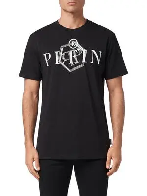 Philipp Plein Solid Colour Cotton Crew-neck T-shirt With Logo Black