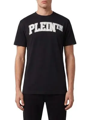 Philipp Plein Cotton T-shirt With Contrasting Lettering Logo Print On The Front - Black