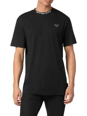 Philipp Plein Cotton T-shirt With Metal Logo Plaque Applied To The Chest Black