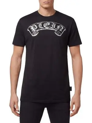 Philipp Plein Cotton T-shirt With Embroidered Logo And Rhinestone Application - Black