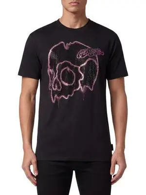 Philipp Plein Rhinestone Skull Logo Cotton Crew Neck T-shirt - Black