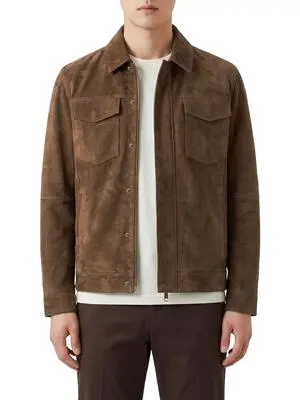 YVES SALOMON Suede Calfskin Shirt Jacket - Brown