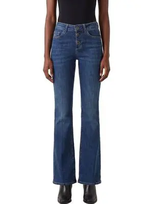 Liu Jo Mid-rise Flared Jeans With Metallic Logo Detail - Blue