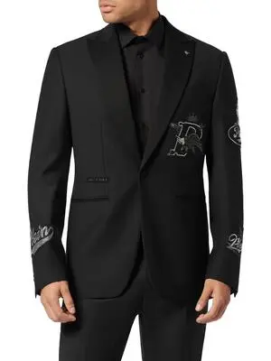 PHILIPP PLEIN Single-breasted Wool Blend Blazer With Patch And Peak Lapels