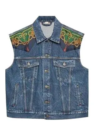 Gucci Scarf-panelled Denim Vest - Blue