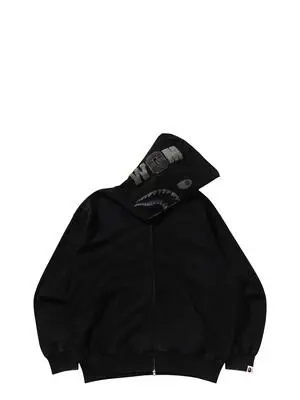 A BATHING APE Garment Dye Shark Relaxed Fit Full Zip Hoodie - Black