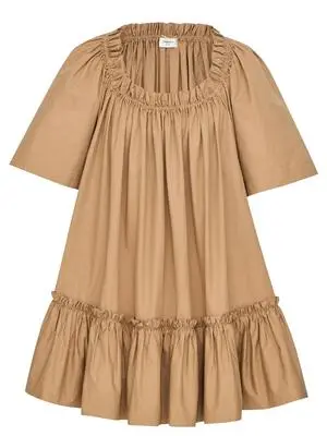 Saint Laurent Ruffled Cotton Dress - Brown