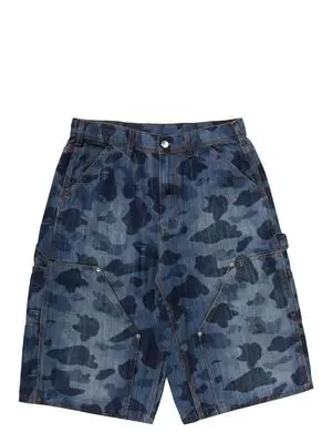 A BATHING APE 1st Camo Double Knee Denim Shorts - Blue