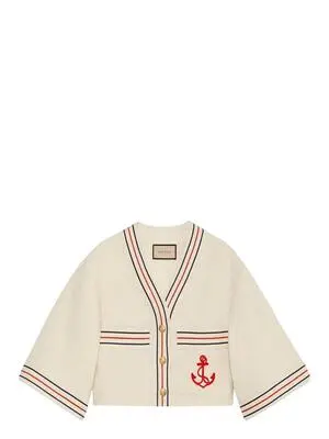 Gucci Cotton Linen Gauze Shirt With Anchor Embellishment - Ivory