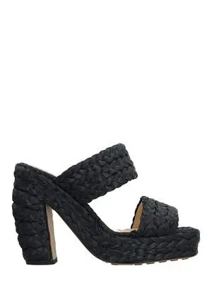 Bottega Veneta Raffia Woven Platform Sandals - Black