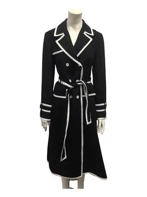 Thom Browne Belted Double Breasted Jacket With Contrasting Trimmings - Black