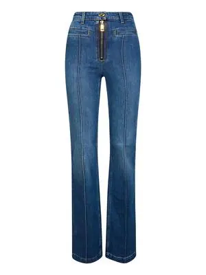 Elisabetta Franchi High Waisted Flare Jeans With Zipper Detail - Blu